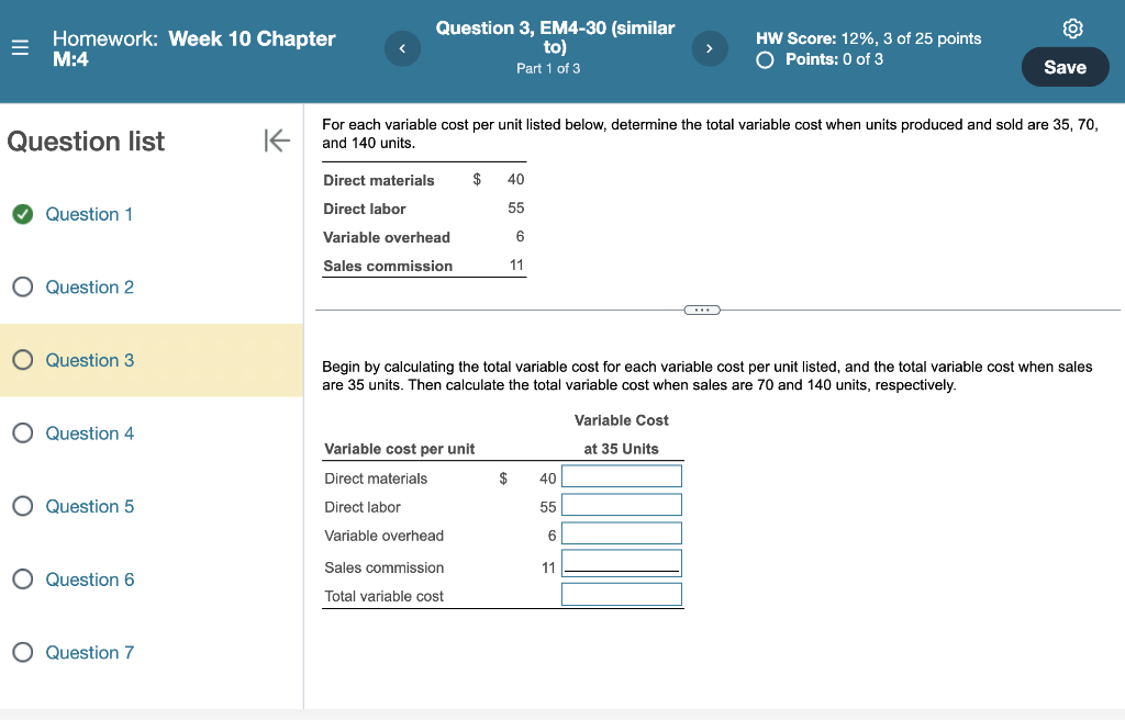 Solved For each variable cost per unit listed below, | Chegg.com