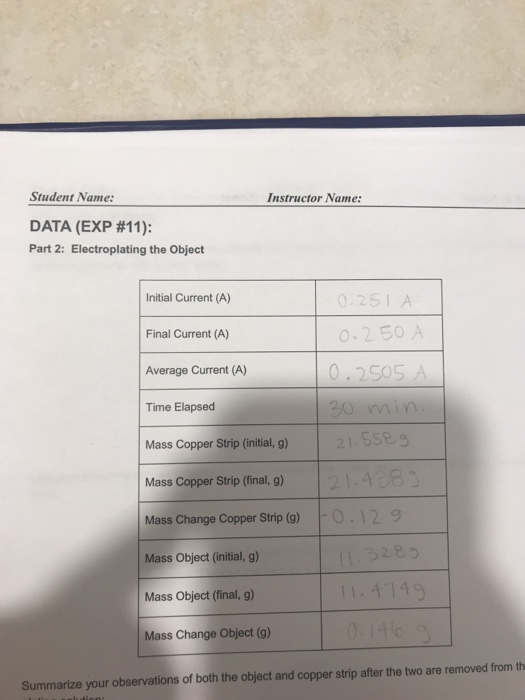 Solved Instructor Name: Student Name: CALCULATIONS: Use your | Chegg.com