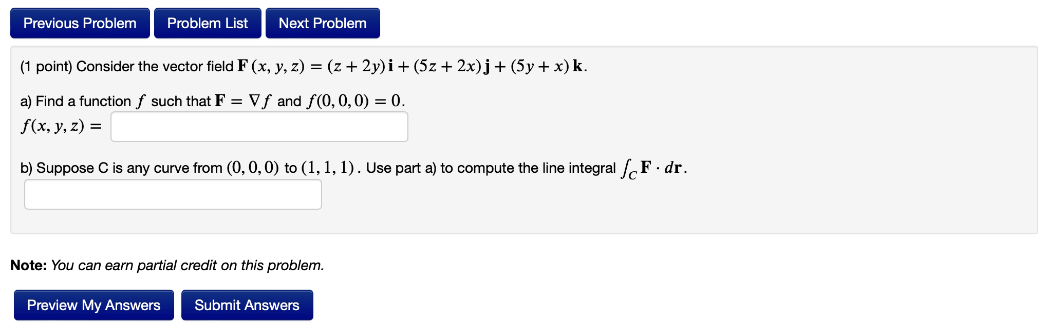 Solved (1 point) Consider the vector field | Chegg.com