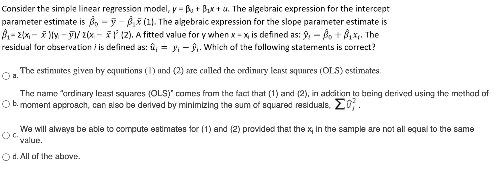 Solved Consider the simple linear regression model, y = Bo + | Chegg.com