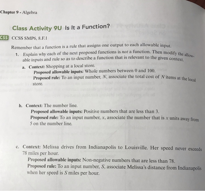 Solved Chapter 9 Algebra Class Activity 9U Is It a Function? | Chegg.com