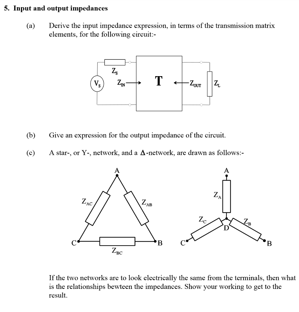 Solved 5. Input and output impedances (a)Derive the input | Chegg.com
