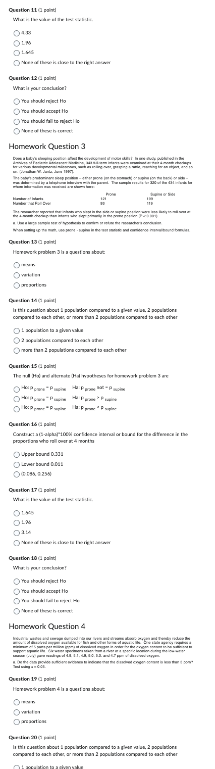 Solved Question 11 1 Point What Is The Value Of The Test 