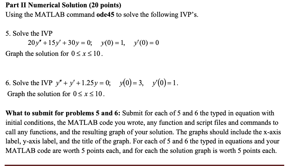 Solved Part II Numerical Solution (20 points) Using the | Chegg.com