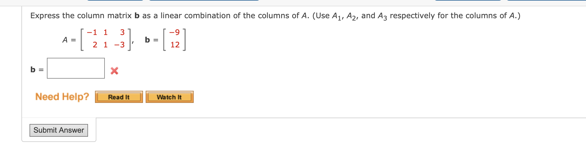 Solved Express the column matrix b as a linear combination | Chegg.com