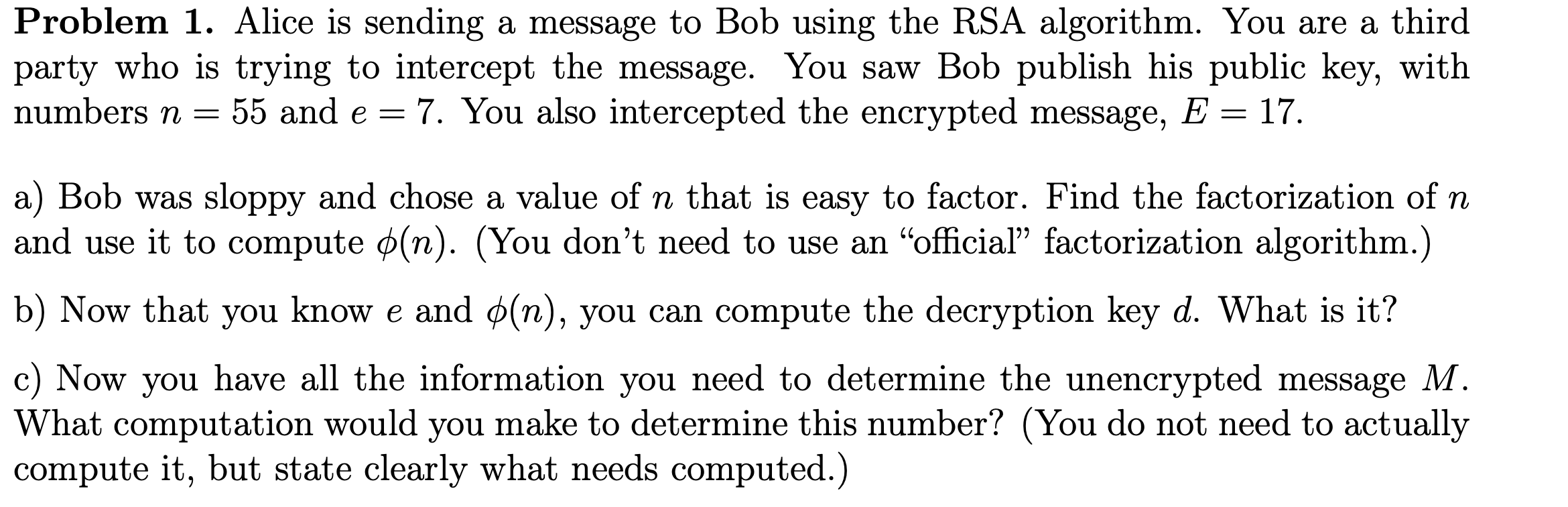 Solved Problem 1. Alice is sending a message to Bob using | Chegg.com