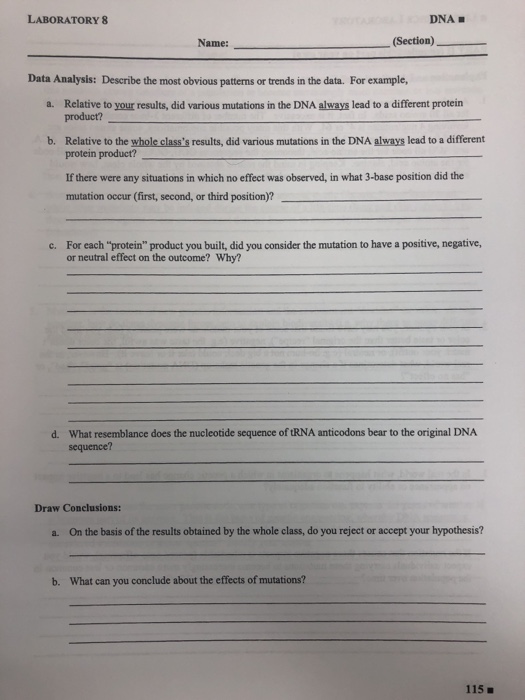 Solved LABORATORY8 DNA LAB 8 REPORT: WHAT EFFECTS CAN | Chegg.com