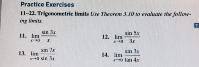 Solved Practice Exercises 11 22 Trigonometric Limits Use