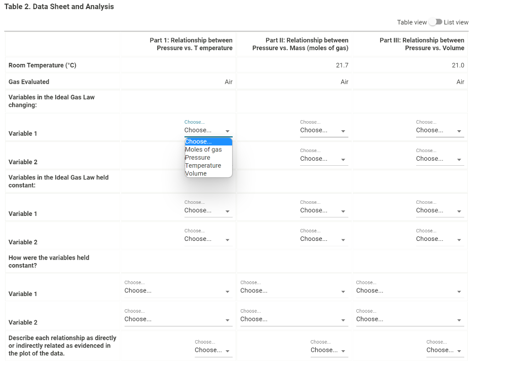 Table 2. Data Sheet and Analysis Table 2. Data Sheet | Chegg.com