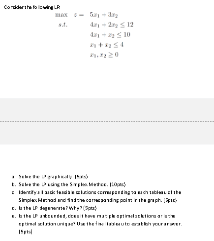 Solved Consider the following LP max s.t. 2 = 5.0 + 3.12 4.0 | Chegg.com