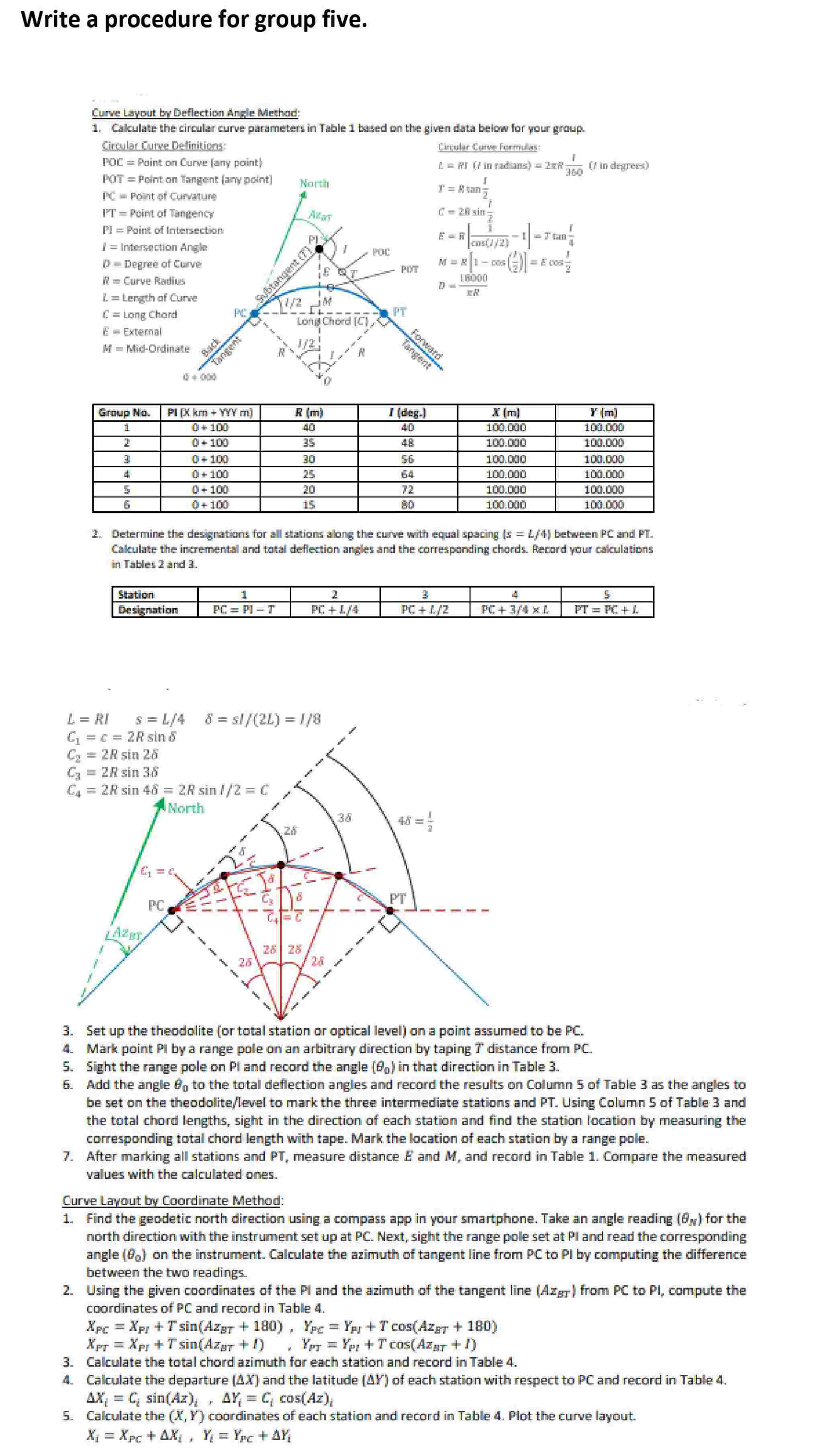 Solved Curve Layout br Deflection Ansle Beethad:Calculate | Chegg.com