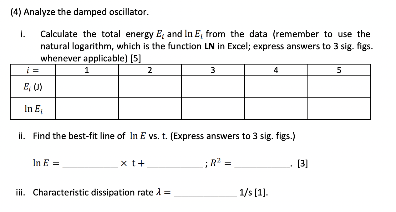Solved i= (4) In an experiment on a damped spring oscillator | Chegg.com