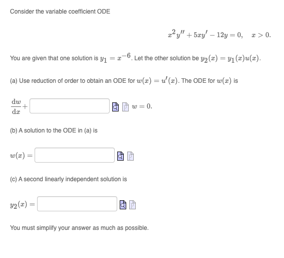Solved Consider the variable coefficient ODE 22/" +5ry' - | Chegg.com