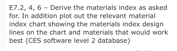 Solved E7.2, 4, 6 Derive the materials index as asked for. | Chegg.com