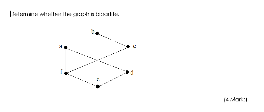Solved Determine whether the graph is bipartite. b a с d e | Chegg.com