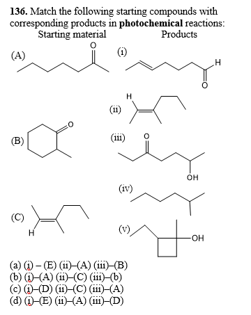 136. ﻿Match the following starting compounds with | Chegg.com