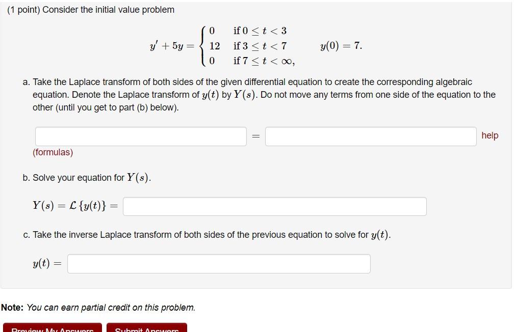 Solved (1 point) Consider the initial value problem 0 y + 5y | Chegg.com