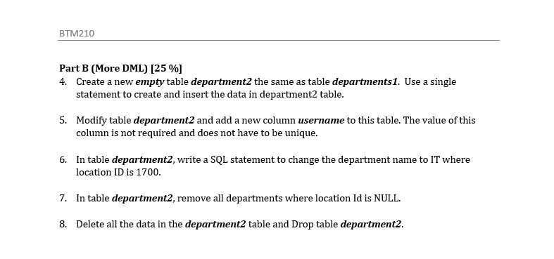 Solved Part A (DDL) (50 %) 1. Create the following tables | Chegg.com