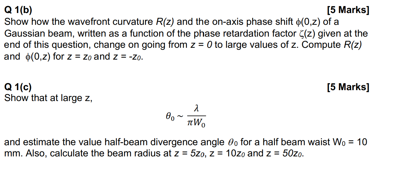 Solved Q 1(b) [5 Marks] Show how the wavefront curvature | Chegg.com
