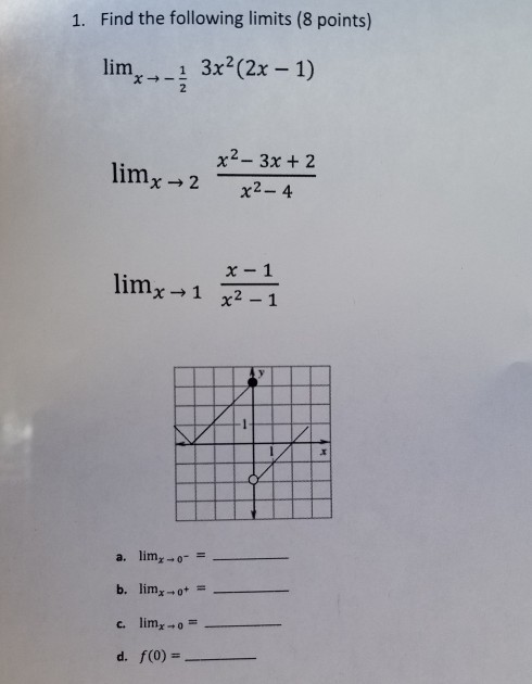 Solved 1. Find the following limits (8 points) lim 3x2 (2x- | Chegg.com