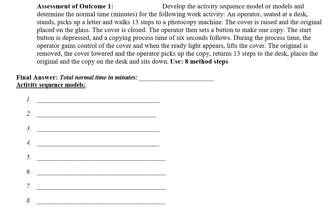 Assessment of Outcome 1: Develop the activity | Chegg.com