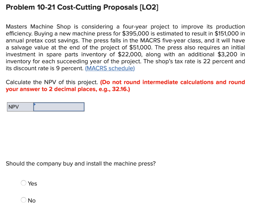Solved Problem 10-21 Cost-Cutting Proposals (LO2] Masters | Chegg.com