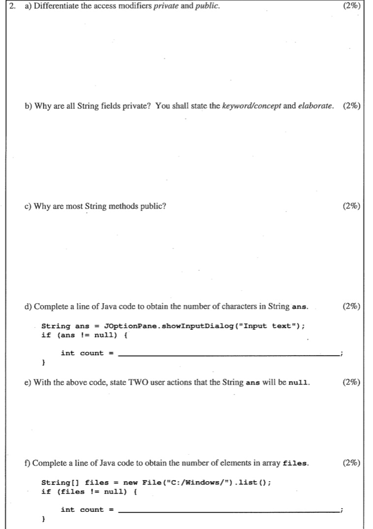 Solved a) ﻿Differentiate the access modifiers private and | Chegg.com