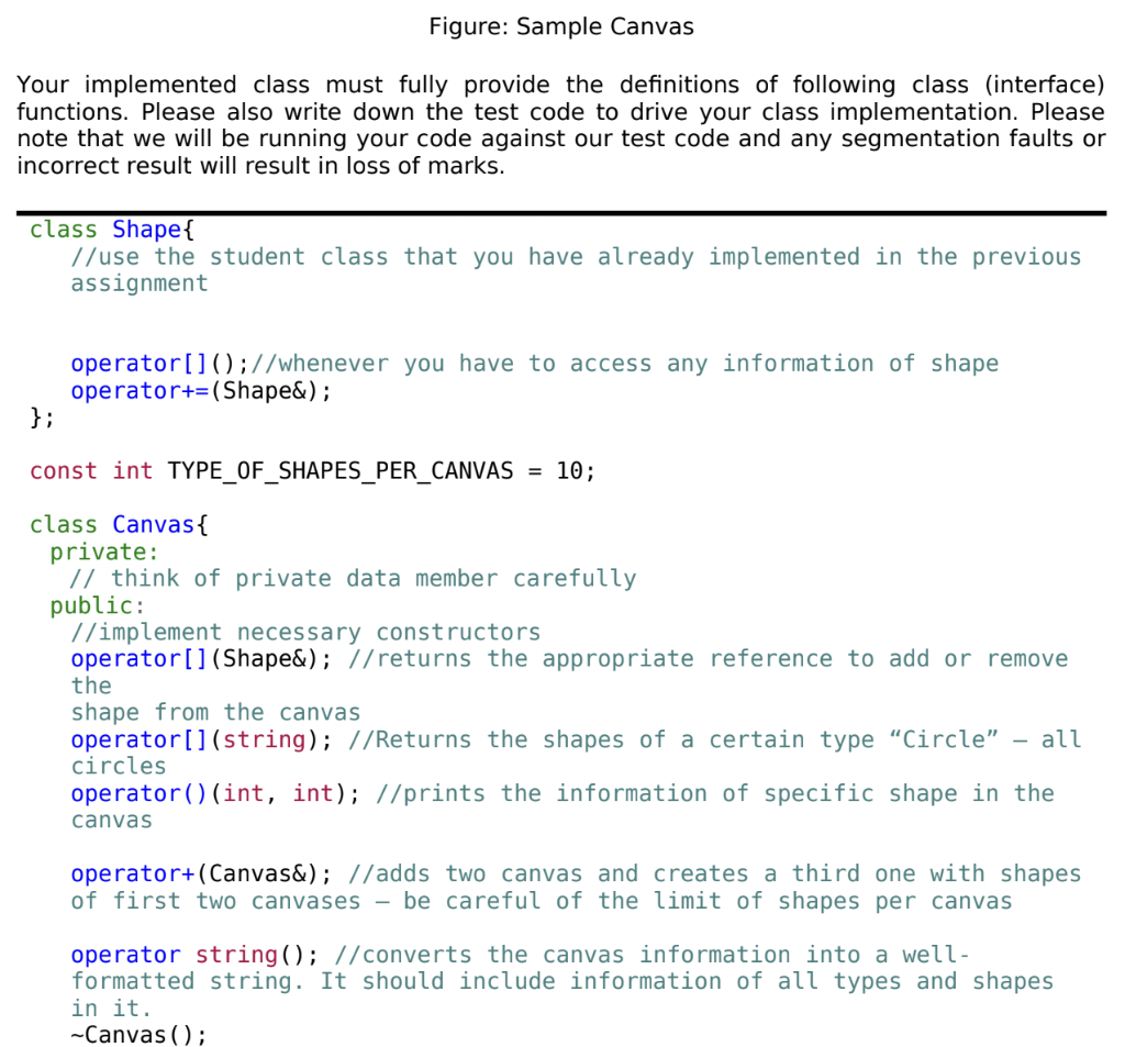 Solved Q 5: Canvas Class - You will have to implement a | Chegg.com
