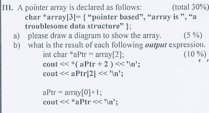 Solved II. A pointer array is declared as follows: (total | Chegg.com