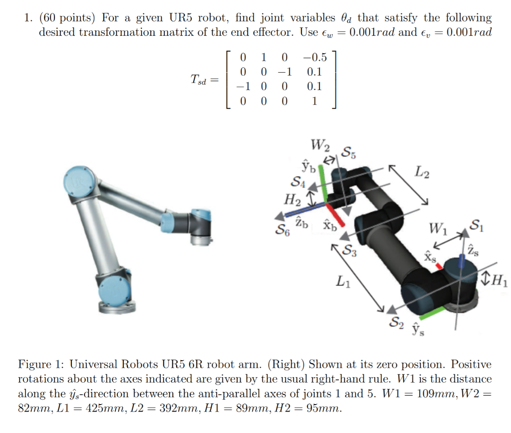 1. (60 points) For a given UR5 robot, find joint | Chegg.com