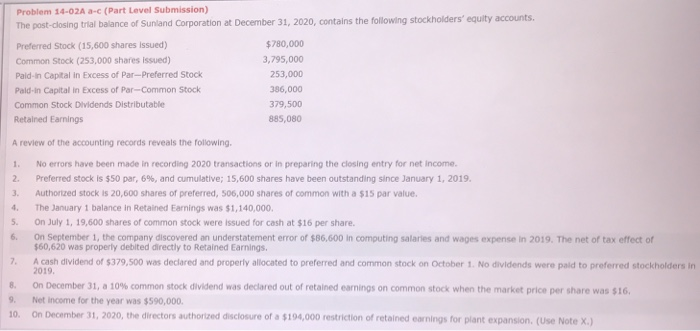 Solved Problem 14-01A a-c (Part Level Submission) (Video) On | Chegg.com