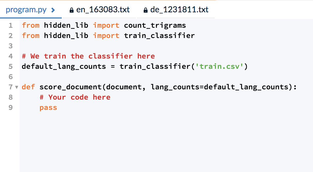 Solved Write a function score_document(document, | Chegg.com