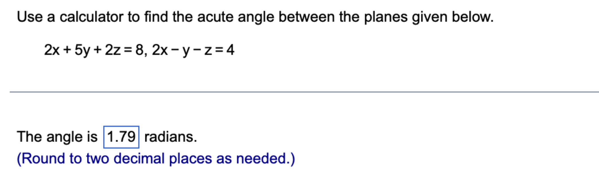 Solved Use a calculator to find the acute angle between the | Chegg.com