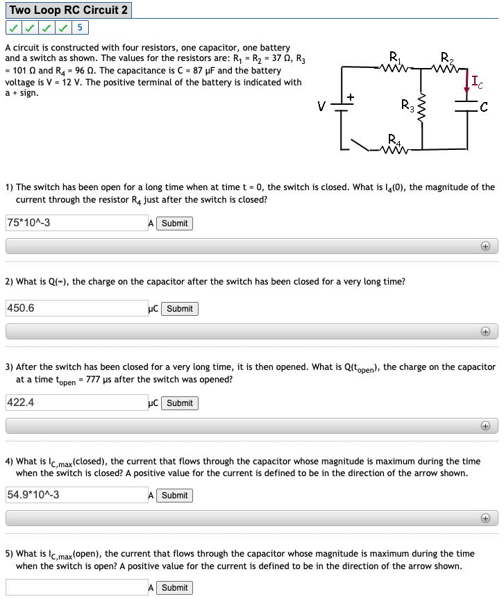 Solved Two Loop RC Circuit 2 vvv5 A circuit is constructed | Chegg.com