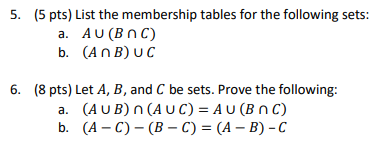 Solved 5. (5 pts) List the membership tables for the | Chegg.com
