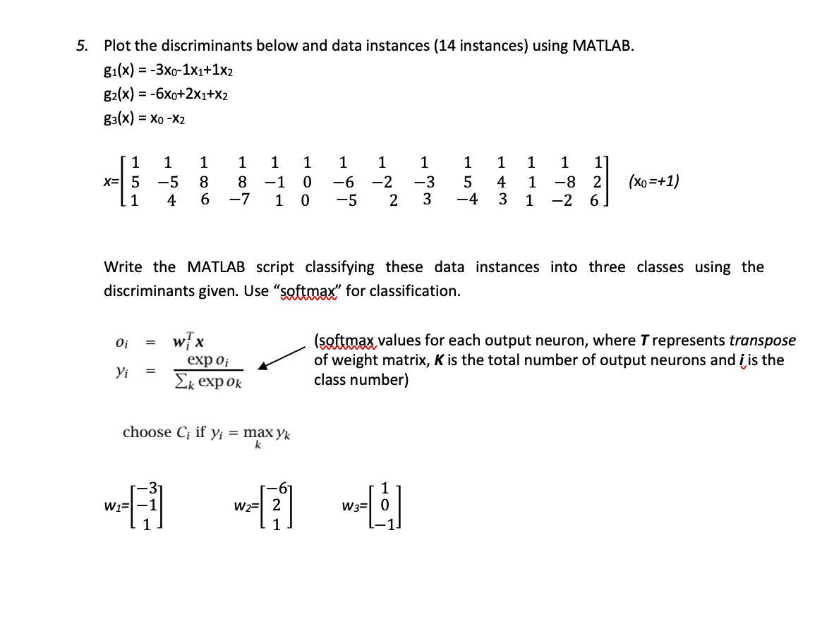 Solved 5. Plot the discriminants below and data instances | Chegg.com