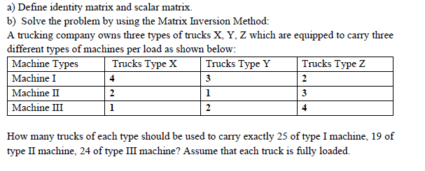 Solved a) Define identity matrix and scalar matrix. b) Solve | Chegg.com