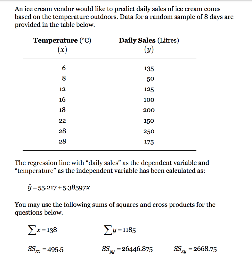 Solved An ice cream vendor would like to predict daily sales | Chegg.com