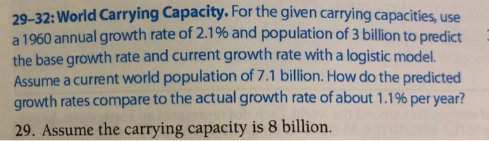 Solved 29-32:World Carrying Capacity. For the given carrying | Chegg.com