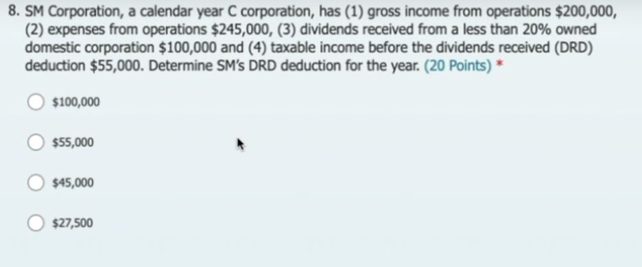 Solved 8. SM Corporation, a calendar year C corporation, has | Chegg.com
