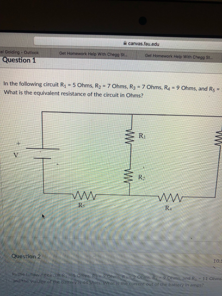 Solved In the following circuit R1 = 5 Ohms, R2 = 7 Ohms, R3 | Chegg.com
