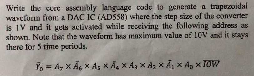Solved Write the core assembly language code to generate a | Chegg.com