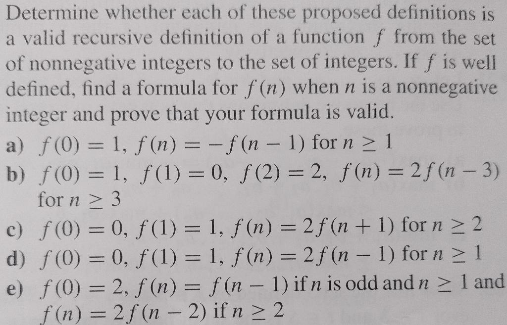 Solved a valid recursive definition of a function f from the | Chegg.com