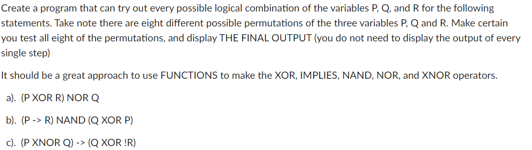 Solved Create a program that can try out every possible | Chegg.com