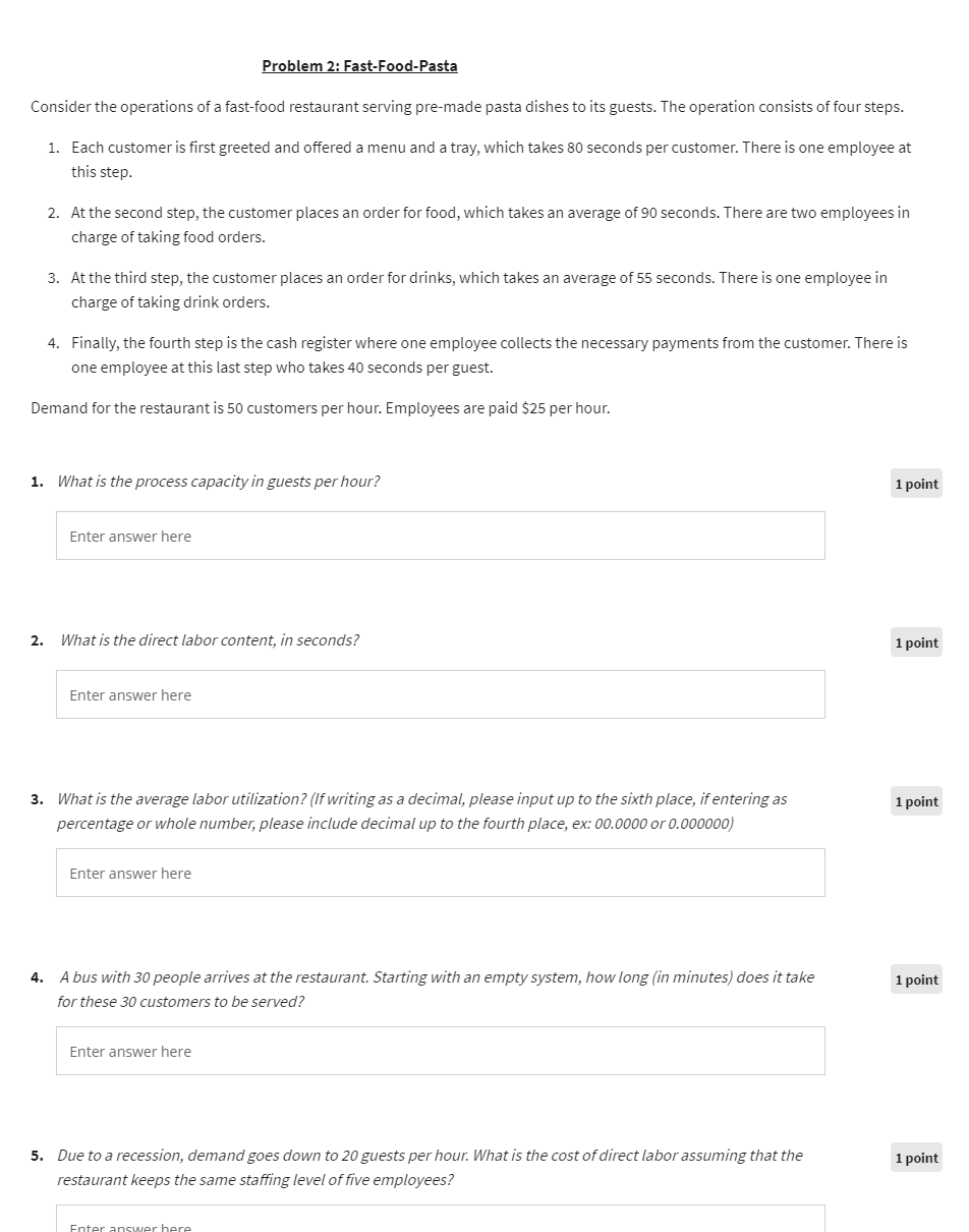 Solved Problem 2: Fast-Food-Pasta Consider the operations of | Chegg.com