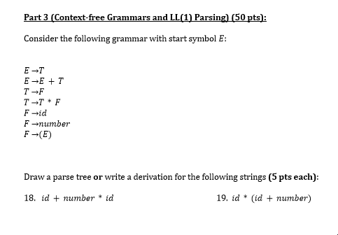 Solved Part 3 (Context-free Grammars and LL(1) Parsing) (50 | Chegg.com