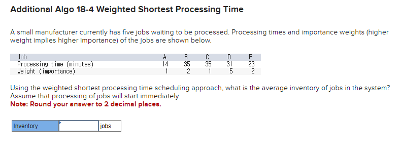 Solved Additional Algo 18-4 Weighted Shortest Processing | Chegg.com