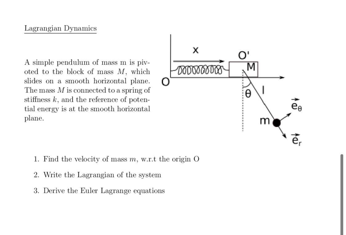 Solved Lagrangian Dynamics O' M DOD0000000 A simple pendulum | Chegg.com