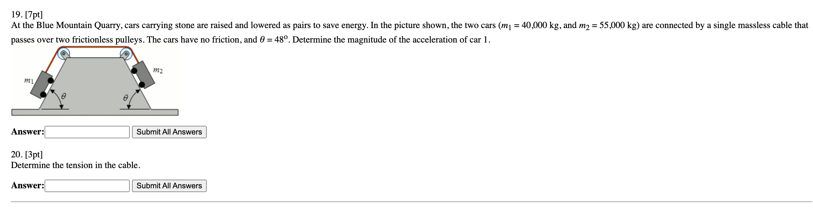 Solved 19. [7pt] At the Blue Mountain Quarry, cars carrying | Chegg.com