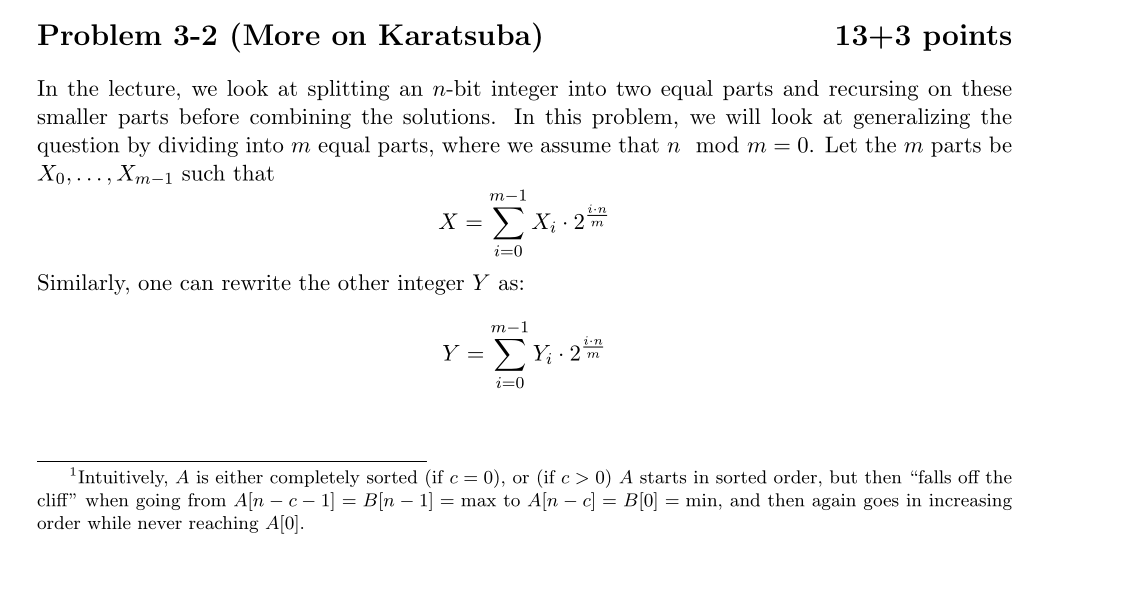Solved Problem 3-2 (More on Karatsuba) 13+3 points In the | Chegg.com